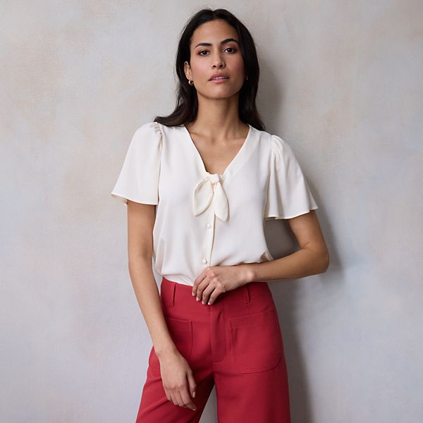 Women's LC Lauren Conrad Tie Front Flutter Sleeve Woven Top