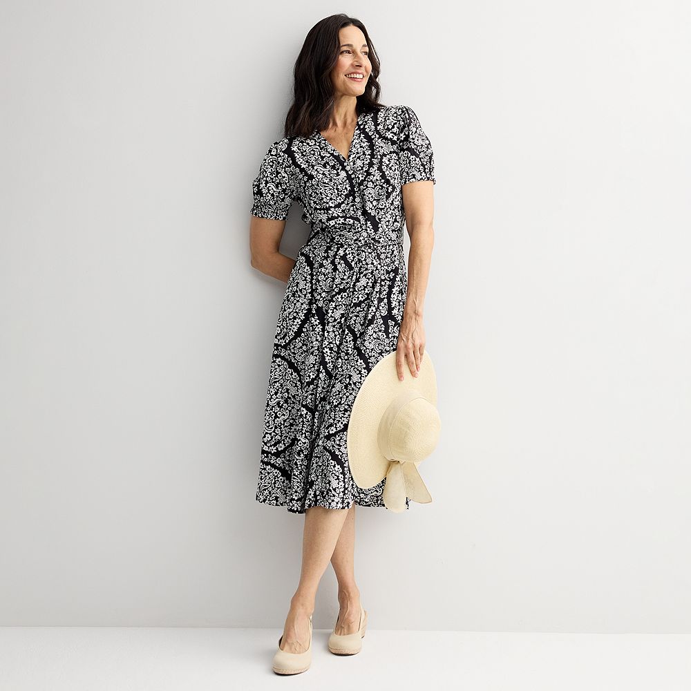 Women's Croft & Barrow® Button Front V-Neck Midi Dress