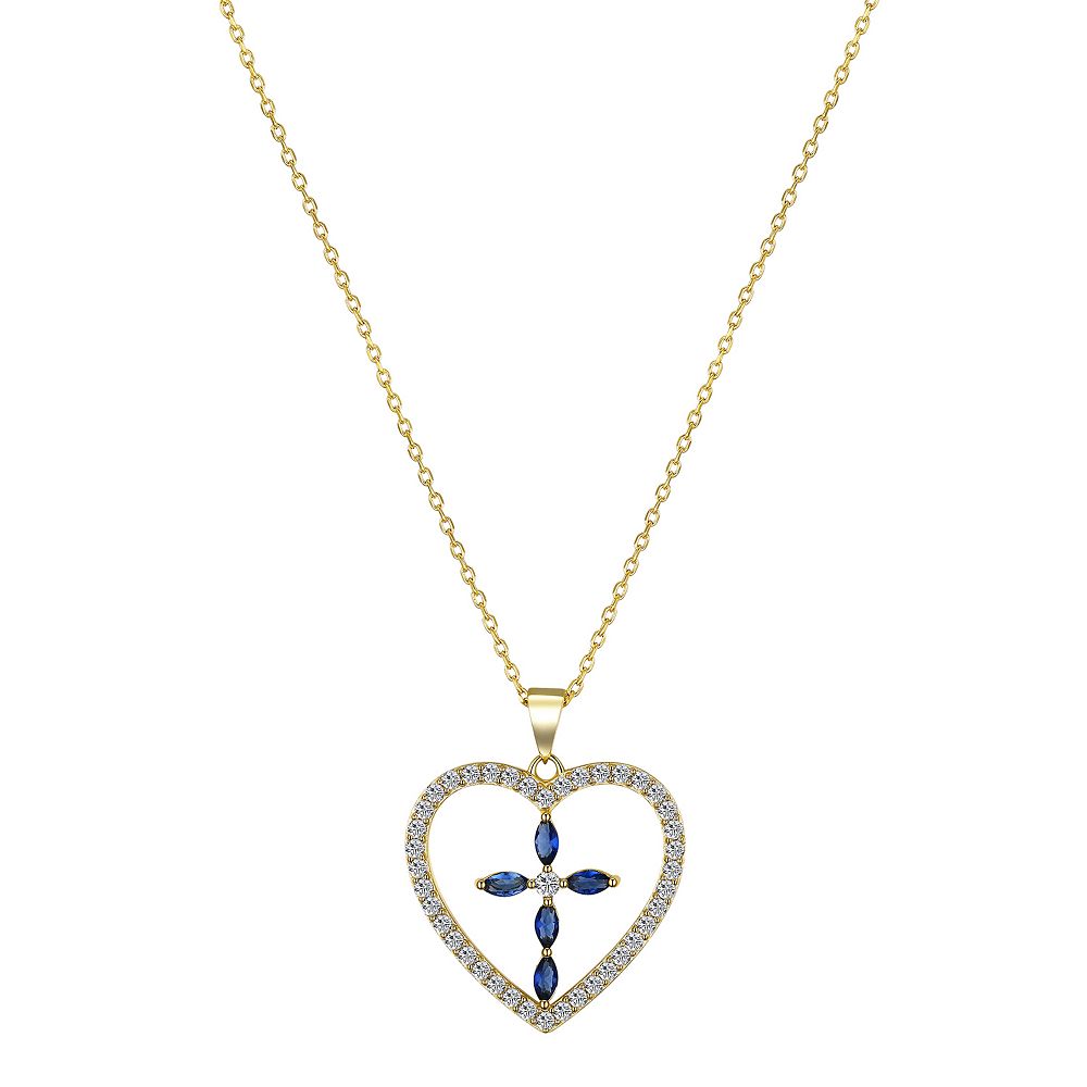 Gratitude & Grace 14k Gold Plated Blue Cubic Zirconia & Crystal Cross ...