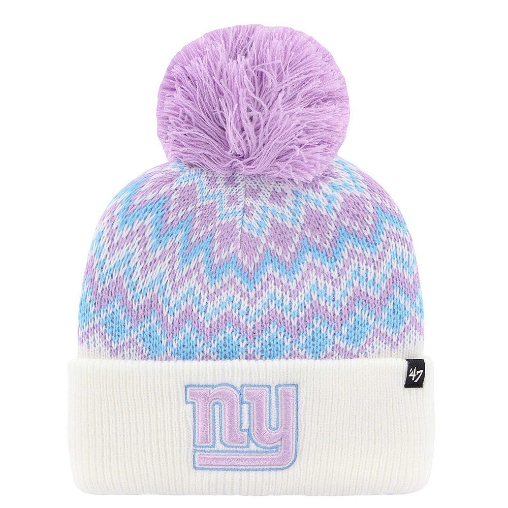Girls Youth '47 White New York Giants Elsa Cuffed Knit Hat with Pom