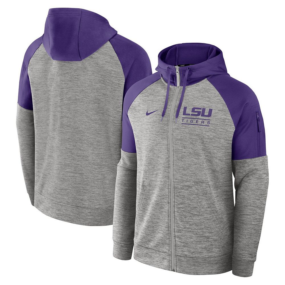 Men's Nike Heather Gray LSU Tigers Fitness Raglan Performance Full-Zip ...