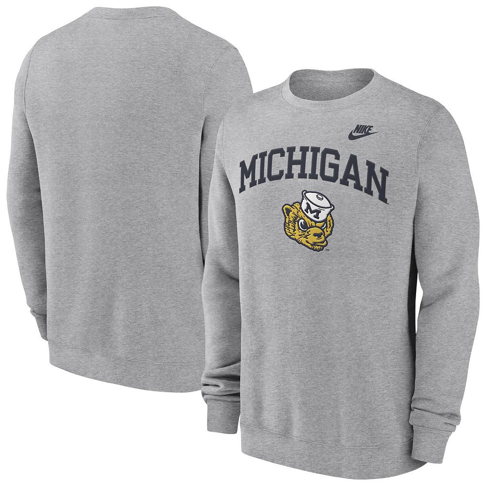 Men's Nike Heather Gray Michigan Wolverines Legacy Classic Tackle Twill Embroidered Arch Over ...