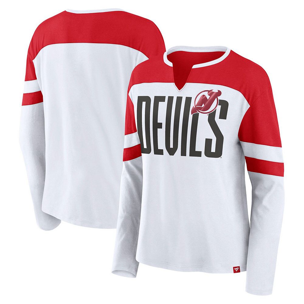 Women's Fanatics White/Red New Jersey Devils Frozen Long Sleeve Notch ...