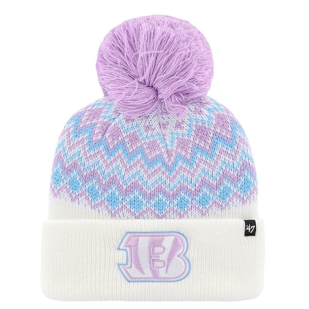 Girls Youth '47 White Cincinnati Bengals Elsa Cuffed Knit Hat with Pom