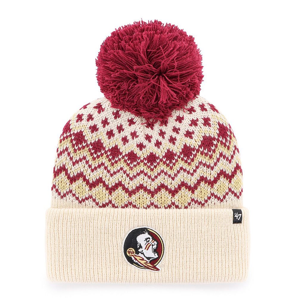 Women's '47 Cream Florida State Seminoles Elsa Cuffed Knit Hat with Pom
