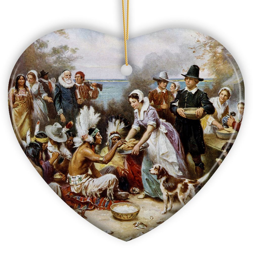 The First Thanksgiving Painting Vintage Ornament, Pilgrims and Native ...