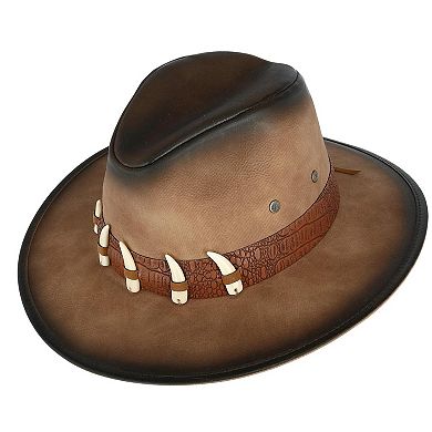 Kenny K Men's Distressed Faux Leather Western Hat With Faux Animal Teeth