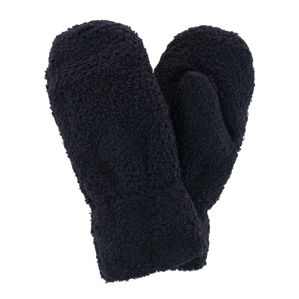CTM Women's Boucle Teddy Mittens with Gathered Wrist