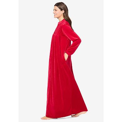 Only Necessities Plus Size Smocked Velour Long Robe