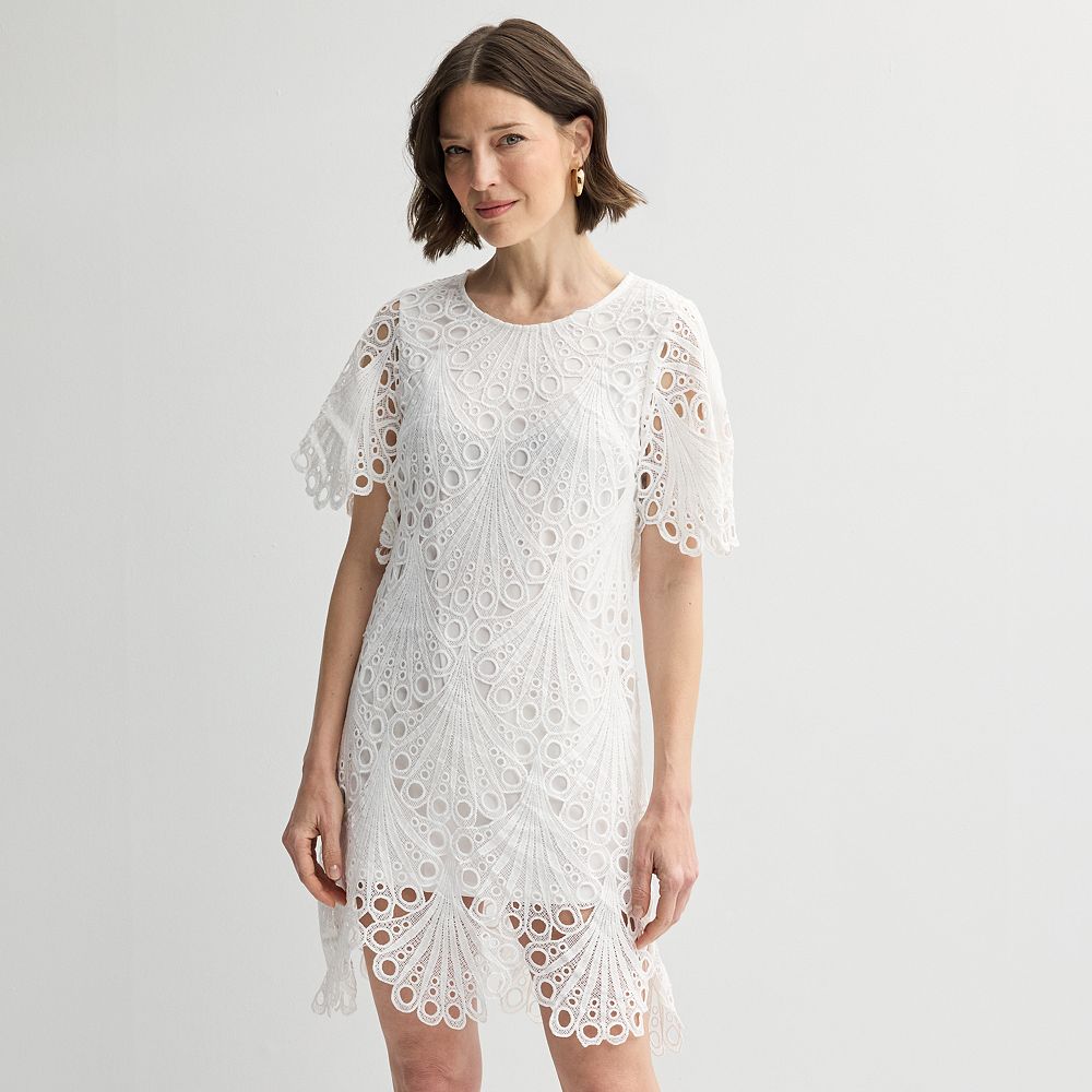 Petite Sandra Darren Lace Short Sleeve A-Line Dress