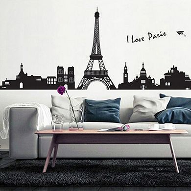 Bedroom Accent Self Adhesive Buildings Wall Sticker Decal 24" x 35" Black