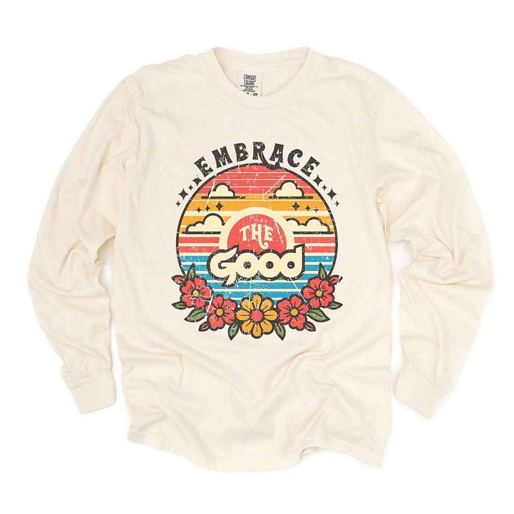 Embrace The Good Sunset Garment Dyed Long Sleeve Tees