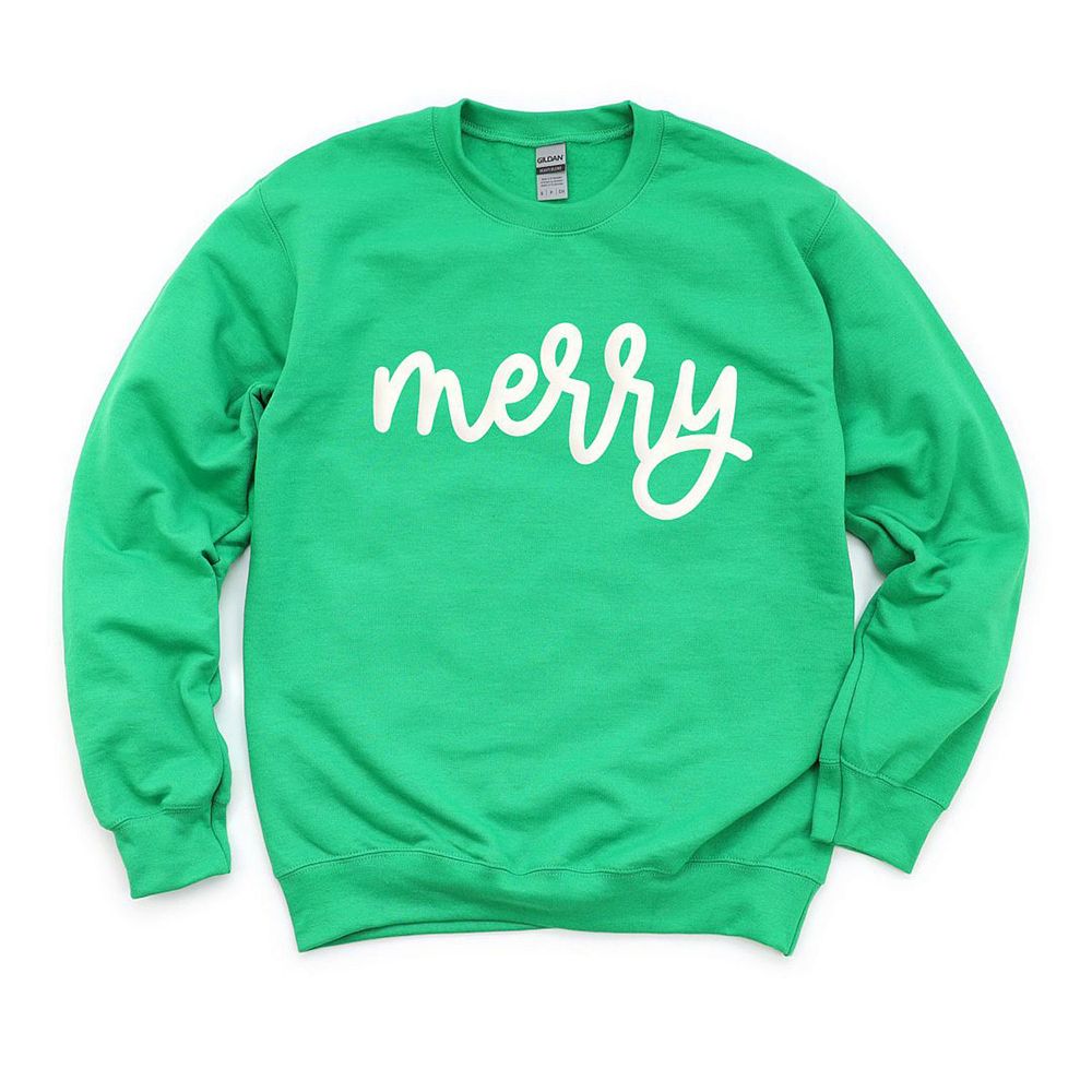 Merry Bold Cursive Raised Print Sweatshirt