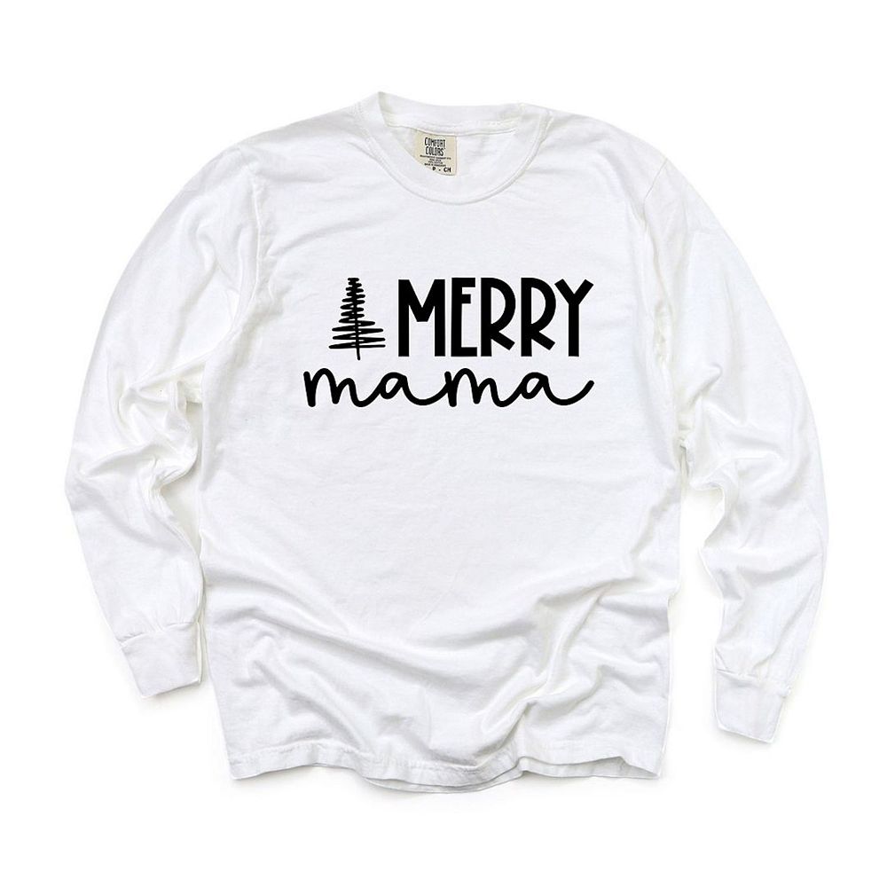 Merry Mama Tree Garment Dyed Long Sleeve Tees