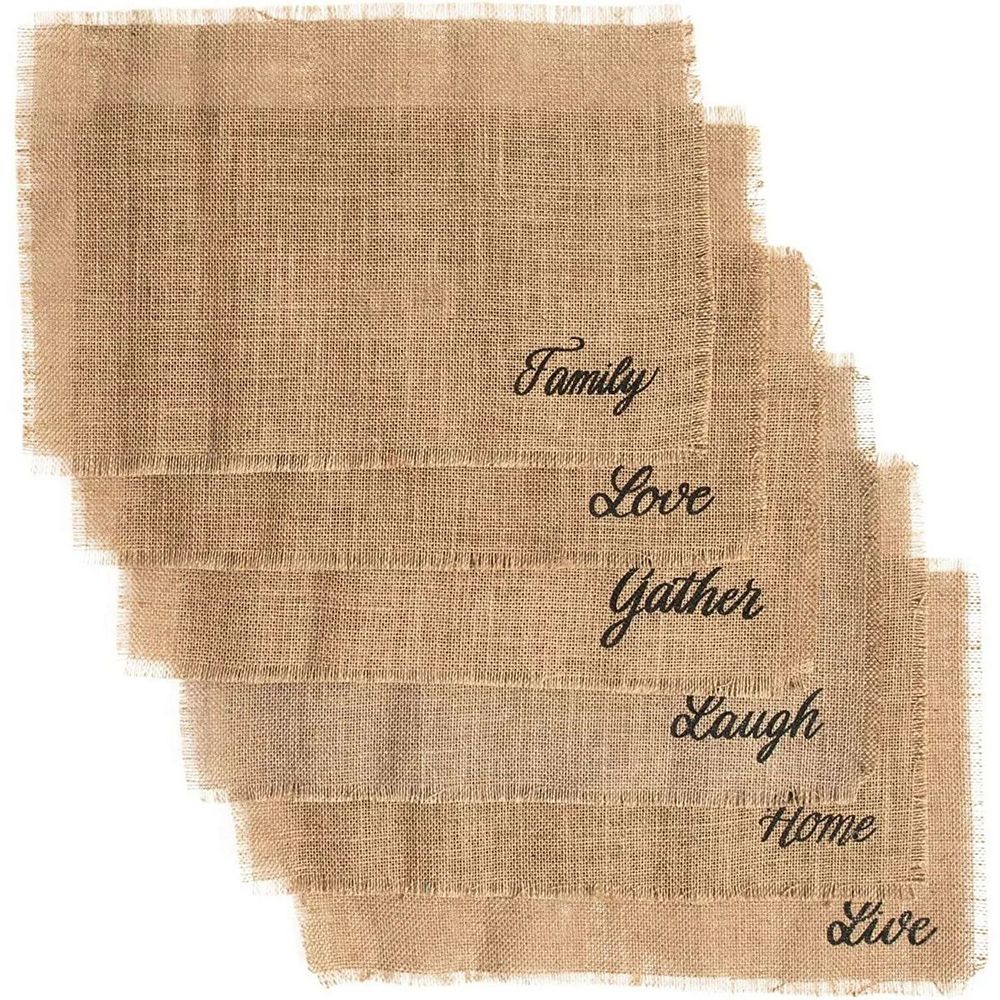 Woven Jute Placemats Love Live Laugh Home Gather Family Print 18"x12" 6 Pcs