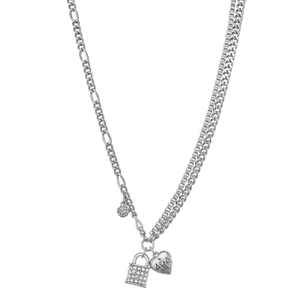 Simply Vera Vera Wang Silver Tone Crystal Heart Lock Chain Pendant Necklace
