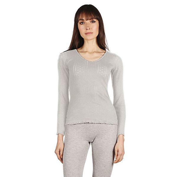 Women's Pointelle Rib Knit Seamless Long Sleeve Top