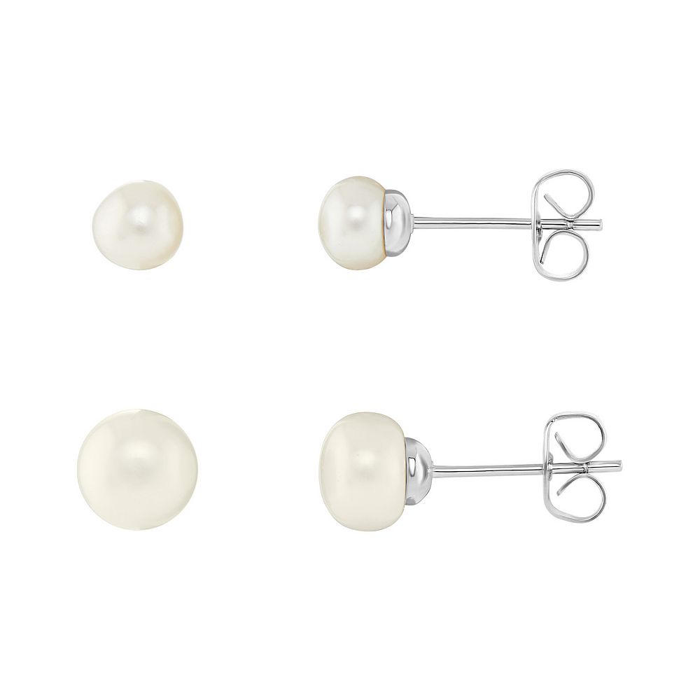 PRIMROSE Silver Tone Freshwater Cultured Pearl Stud Earrings Duo