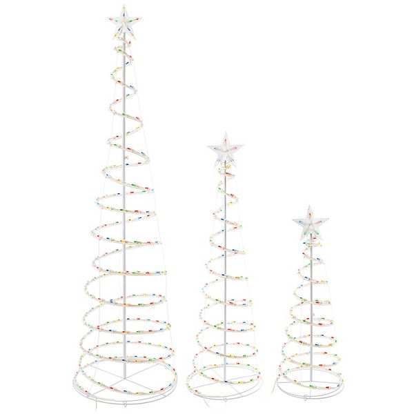 BrylaneHome Pre-Lit Spiral Outdoor Trees, Set Of 3
