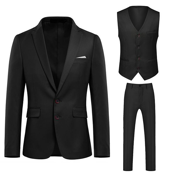 Mens Stylish 3 Pc Classic Fit Suit Set Formal Jacket Vest And Pant