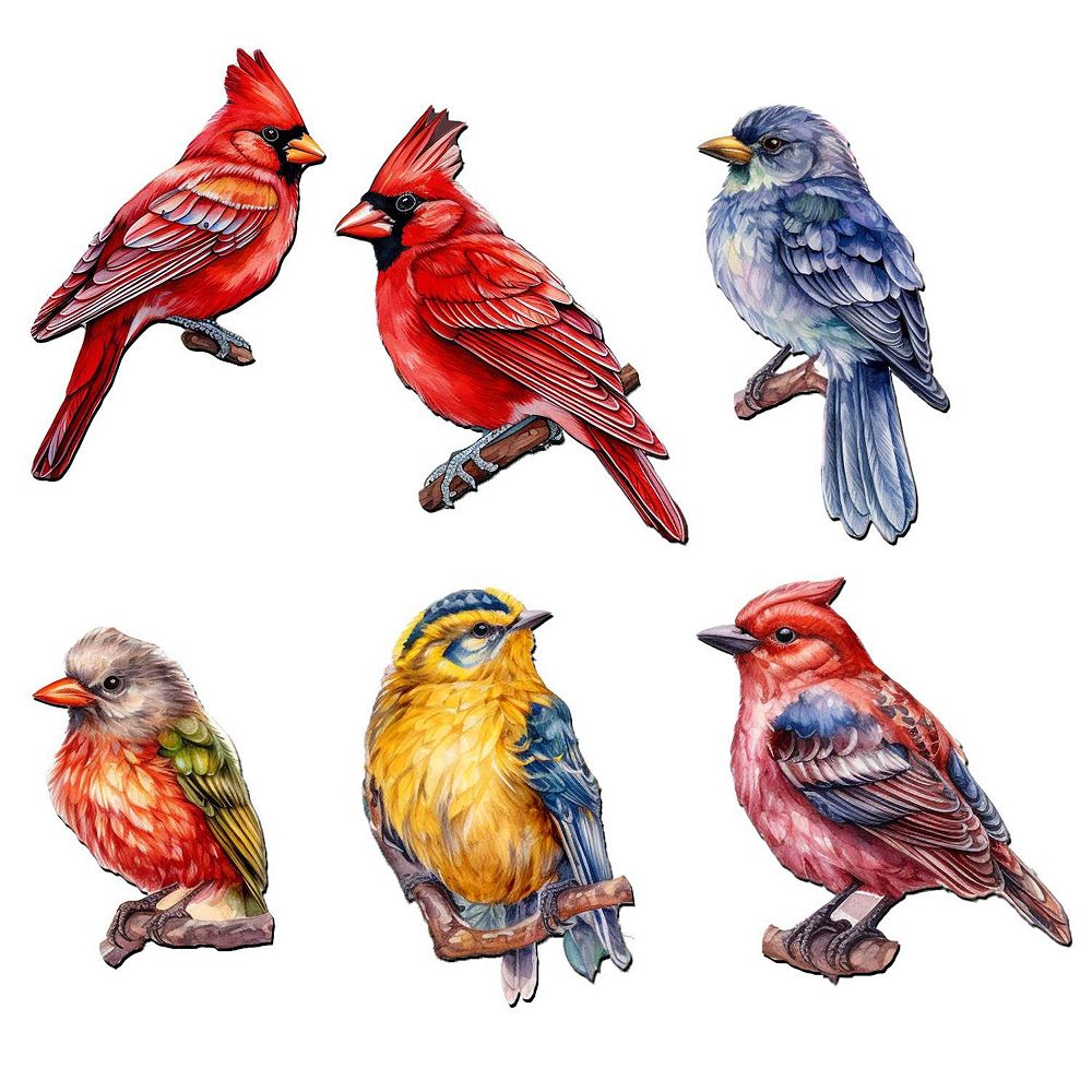 Winter Birds Decorative Wooden Magnets Set of 6 by G. Debrekht
