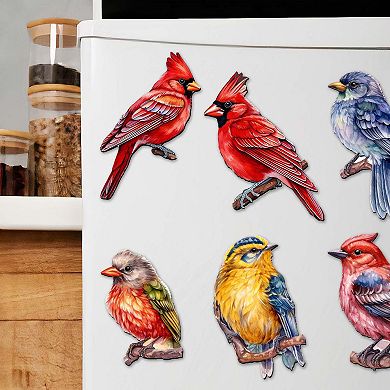 Winter Birds Decorative Wooden Magnets Set of 6 by G. Debrekht