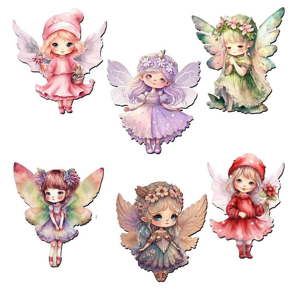 Colorful Fairies Decorative Wooden Magnets Set of 6 by G. Debrekht