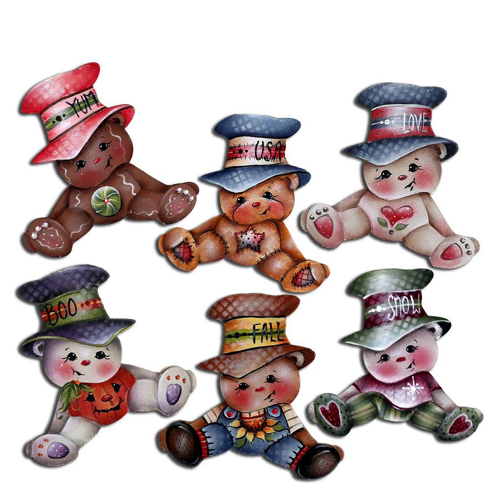 Big Hat Brigade Decorative Wooden Magnets Set of 6 by J. Mills-Price