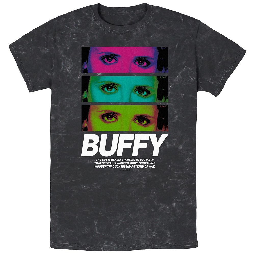 Men's Buffy The Vampire Slayer Gaze Stack Mineral Wash Graphic Tee
