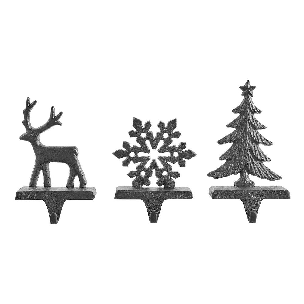 Black Cast Iron Holiday Christmas Mantel Stocking Hook Set Of 3 ...