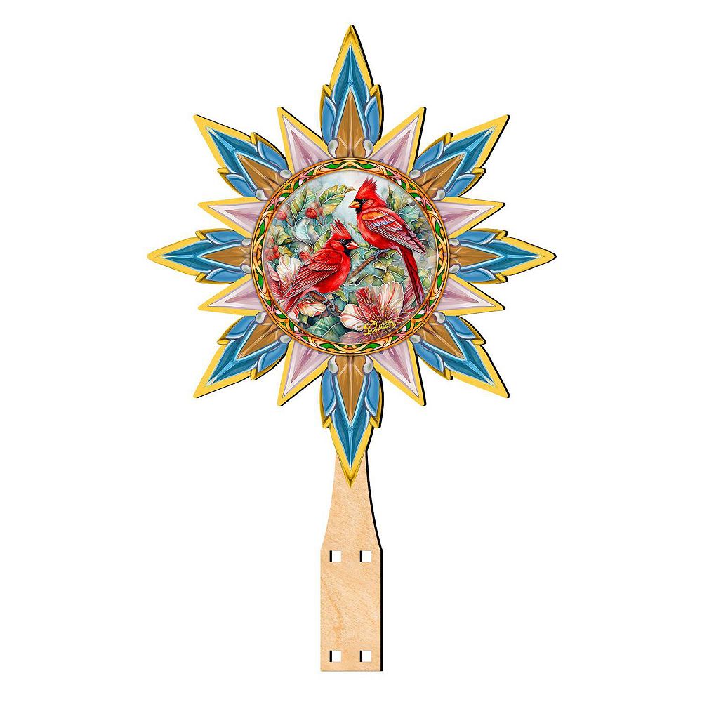 Christmas Cardinals Star Tree Topper Wooden Decor by G. Debrekht