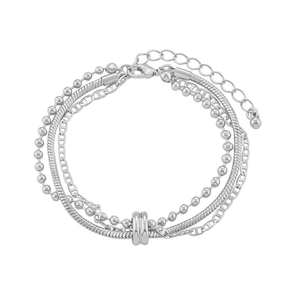 Emberly Gold Tone Beaded Chain, Mariner Chain & Round Snake Chain Triple Layer Bracelet