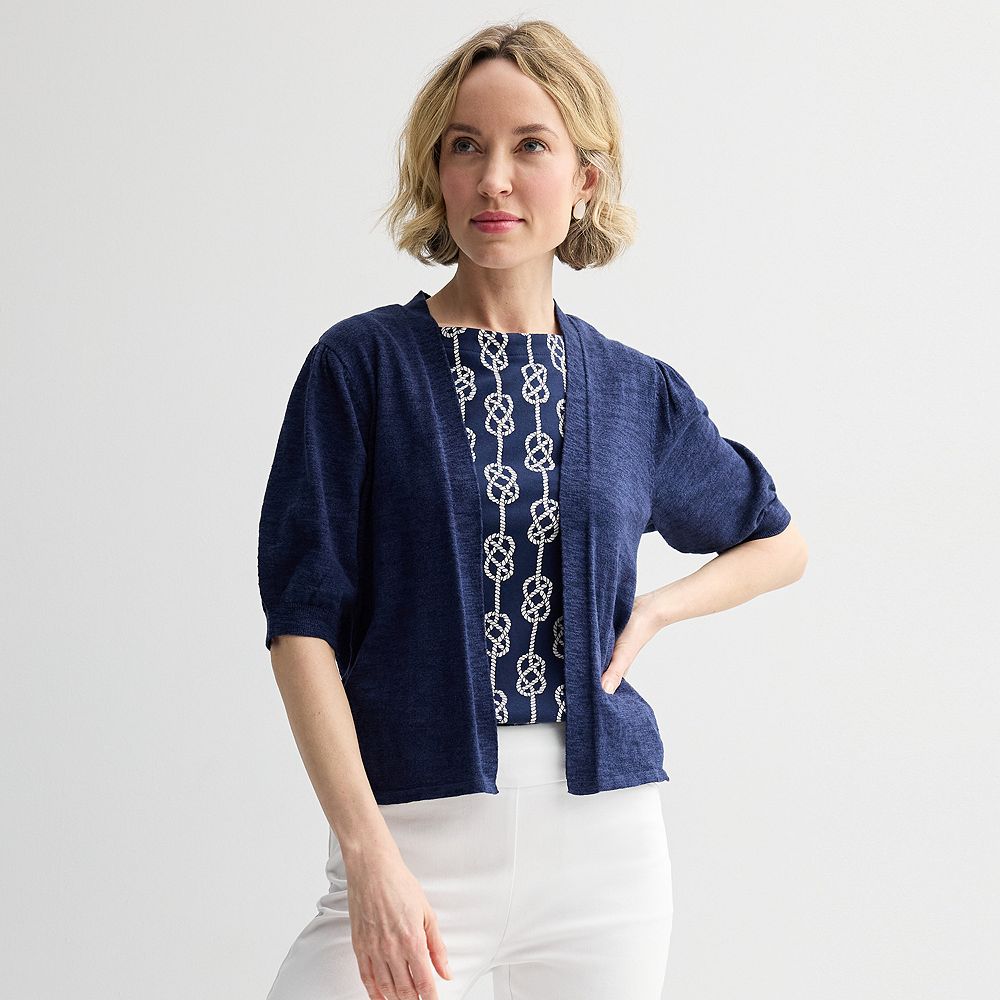 Women's Croft & Barrow® Puff Elbow Sleeve Open Front Cardigan