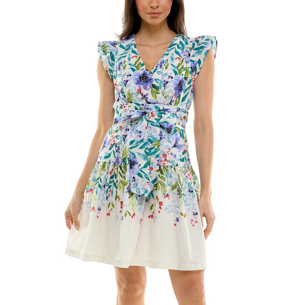 Women's Maison Tara V-Neck Printed Tie Waist Dress