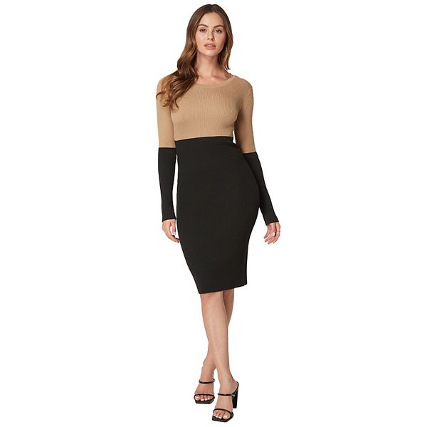 Women's bebe Colorblock Ribbed Midi Dress