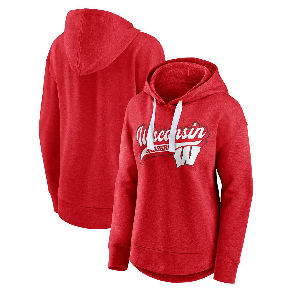 Women's Fanatics Heather Red Wisconsin Badgers Tail Sweep Pullover Hoodie