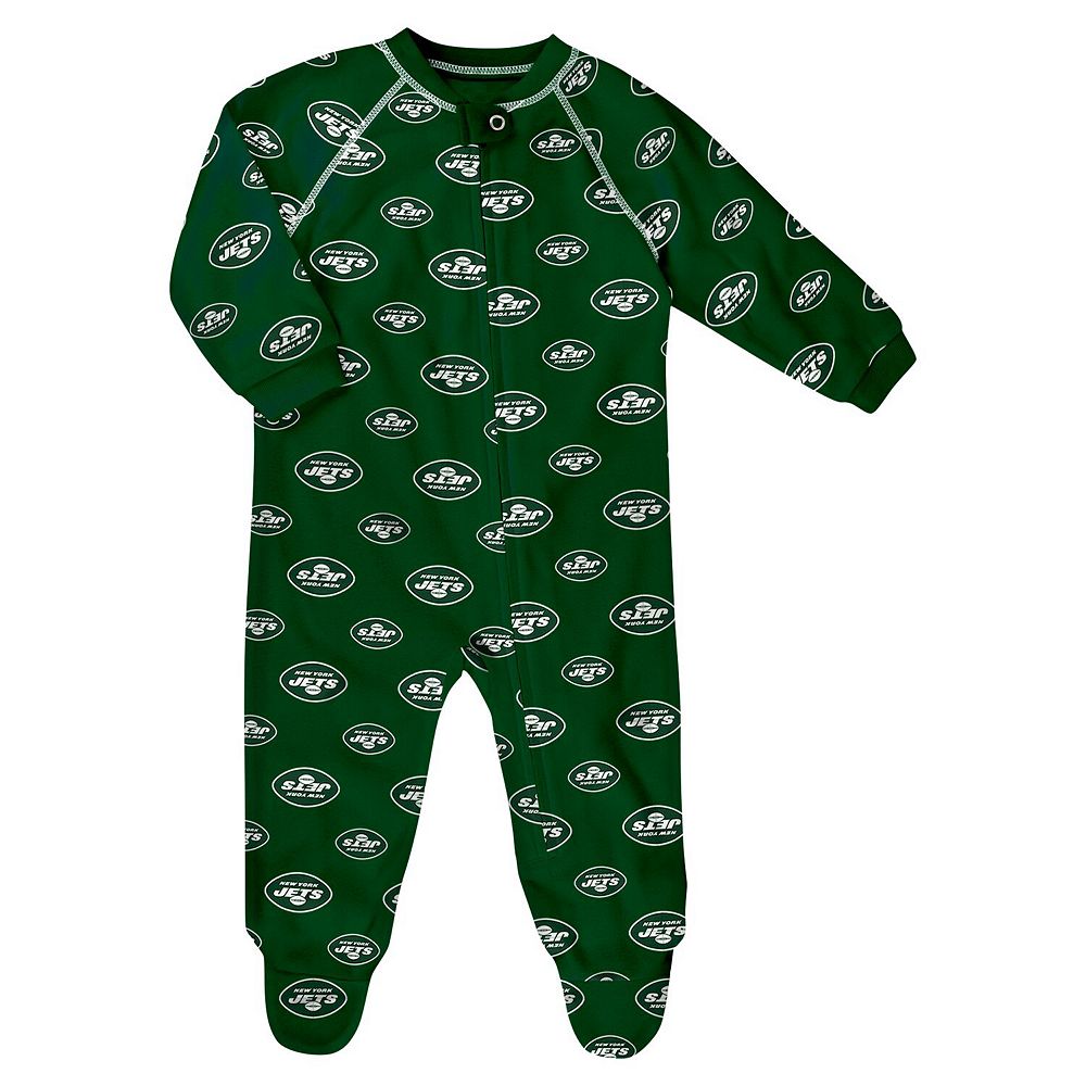 Infant Green New York Jets Allover Print Raglan Full-Zip Sleeper