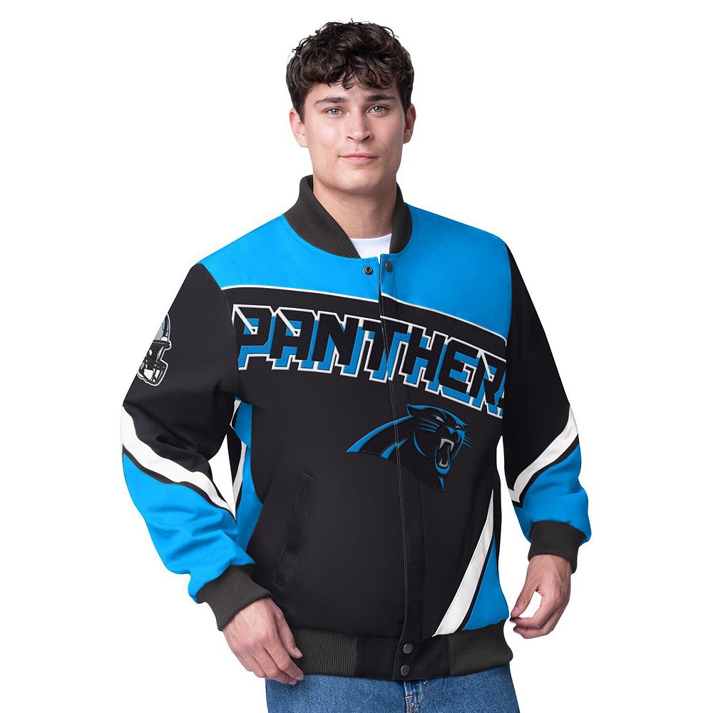 Men's G-III Extreme Black Carolina Panthers Maximum Racing Full-Snap Jacket