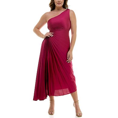 Women's Nicole Miller One Shoulder Pleated Asymmetrical Hem Midi Dress