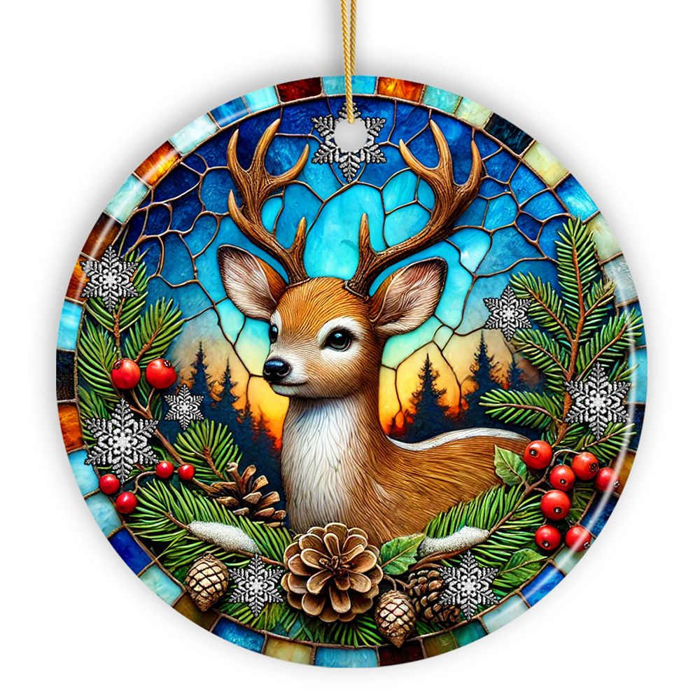 Majestic Winter Deer in Holly Branches Ornament, Enchanting Holiday ...