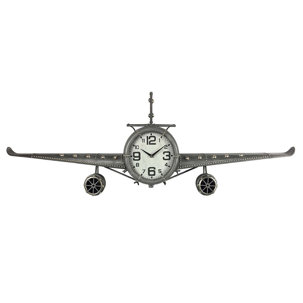 Metal Medium Silver Vintage Fighter Jet Wall Clock With White Clock ...