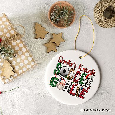 Santa's Favorite Soccer Goalie Plaid Ornament, Football Christmas Gift