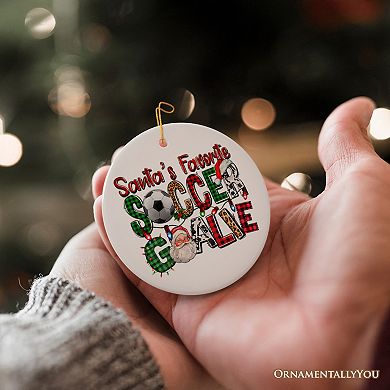 Santa's Favorite Soccer Goalie Plaid Ornament, Football Christmas Gift