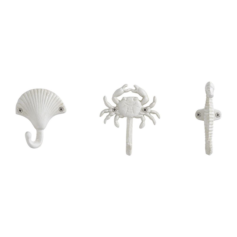 White Cast Iron Nautical Ocean Figure Decorative Wall Hook Set Of 3 ...