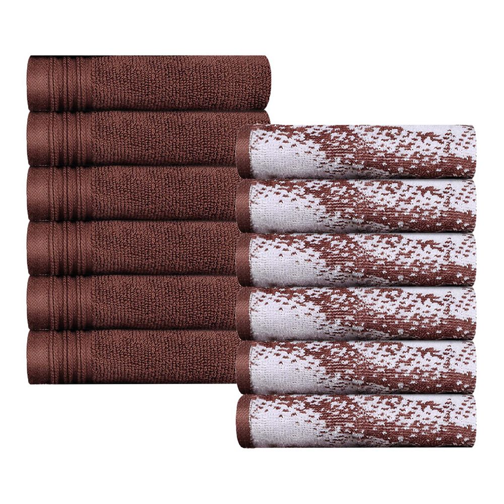 SUPERIOR 12-Piece Cotton Quick-Drying Solid and Marble Face Towel Set