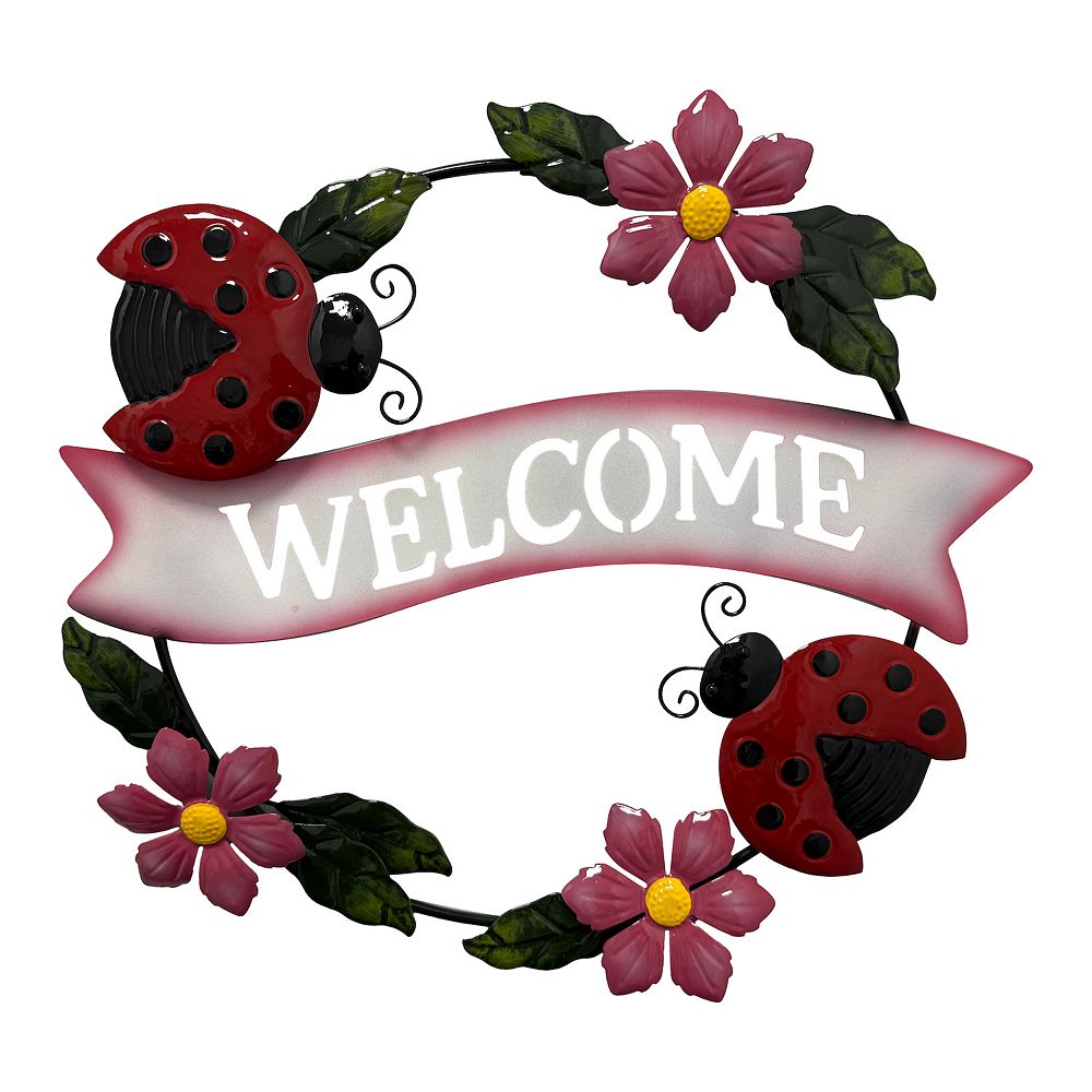 Crosslight B8 Metal Ladybug & Flower "Welcome" Wall Art