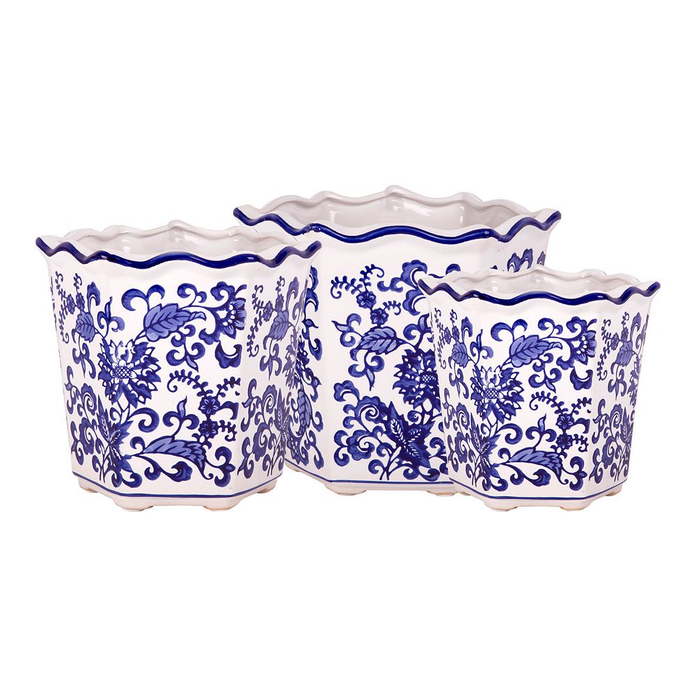 Home Essentials 3-pk. Blue & White Planters