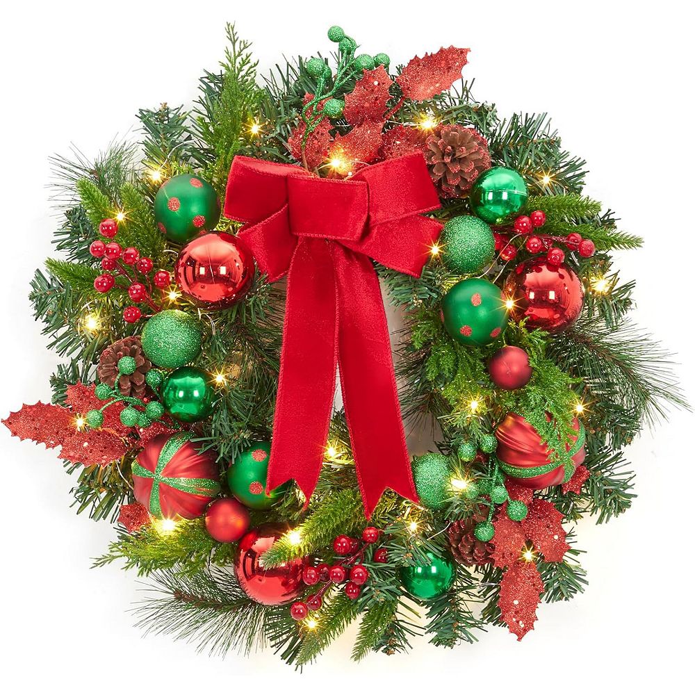 Christmas Wreath, Pre-Lit Battery Powered Xmas Wreath for Front Door