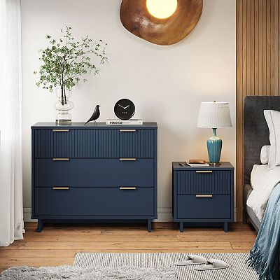 MANHATTAN COMFORT Granville 2 Piece Modern Solid Wood Standard Dresser and Nightstand Set