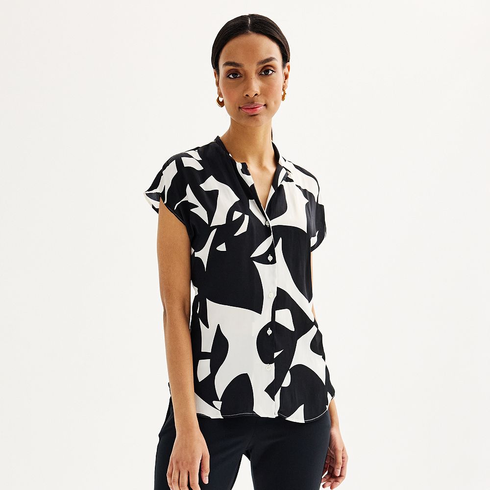 Women's Nine West Short Sleeve Easy Lapel Shirt